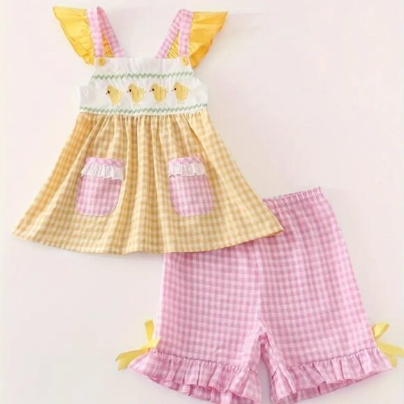 Matching Sets | Boutique Embroidered Easter Chicks Girls Tunic Shorts ...